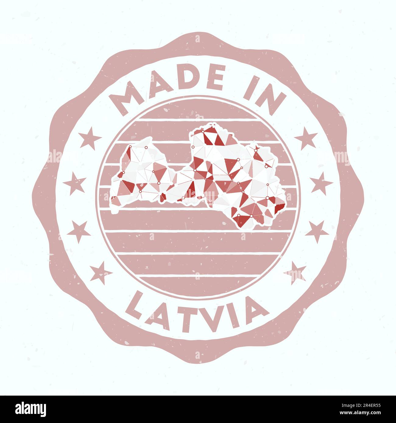 Made in Latvia. Country round stamp. Seal of Latvia with border shape. Vintage badge with ...