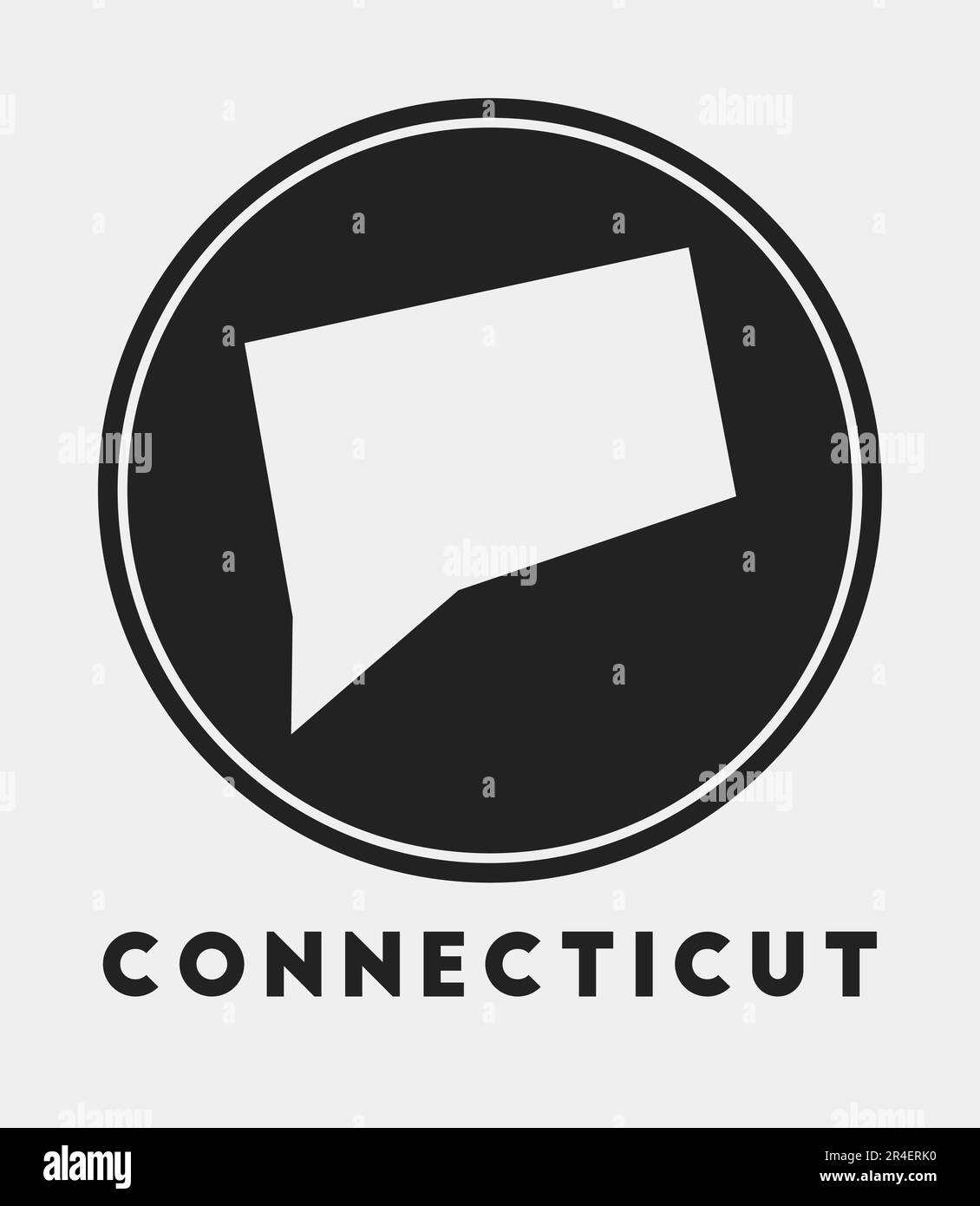 Connecticut icon. Round logo with US state map and title. Stylish ...