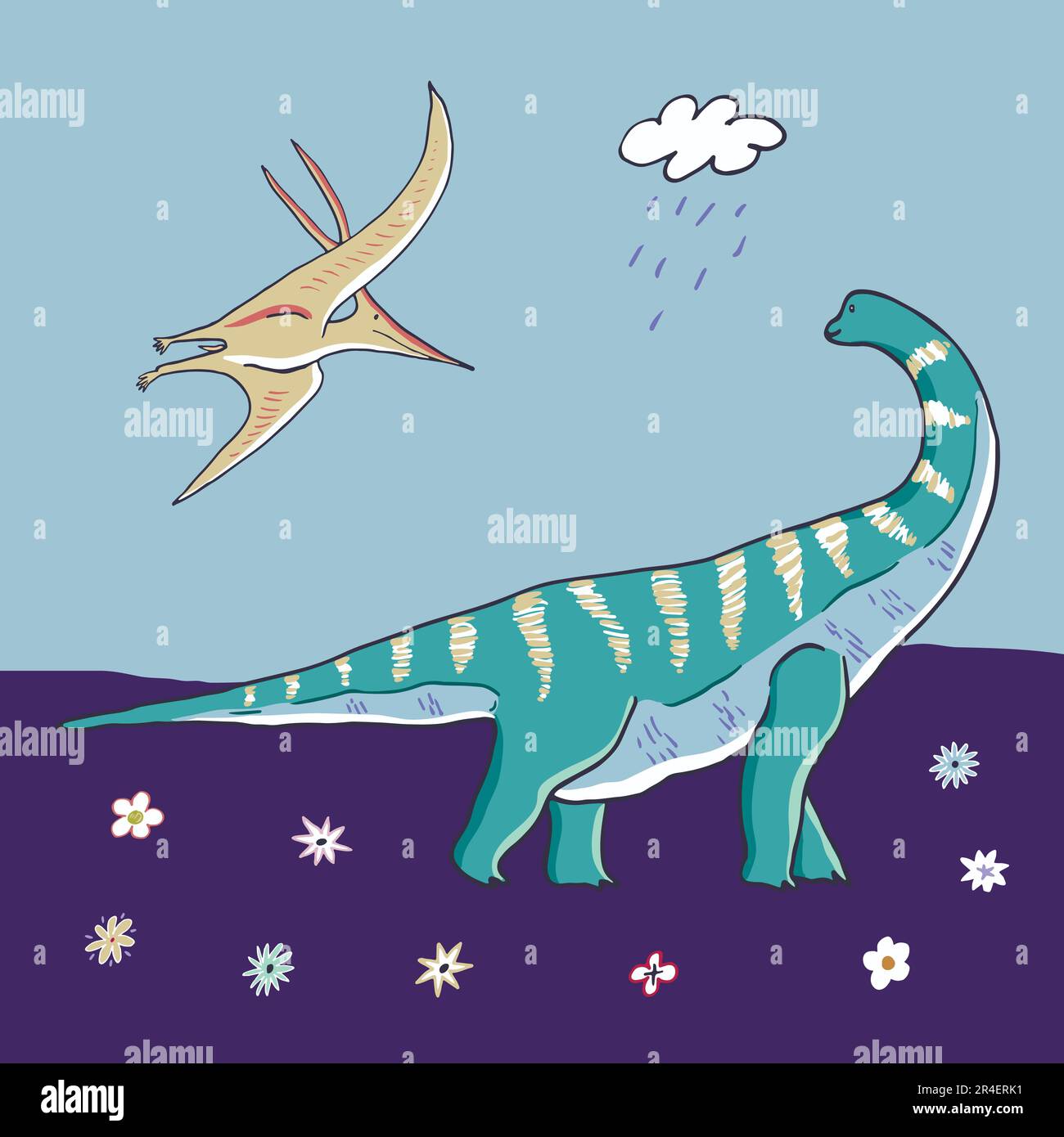 Dinosaurs with flowers vector print Stock Vector Image & Art - Alamy