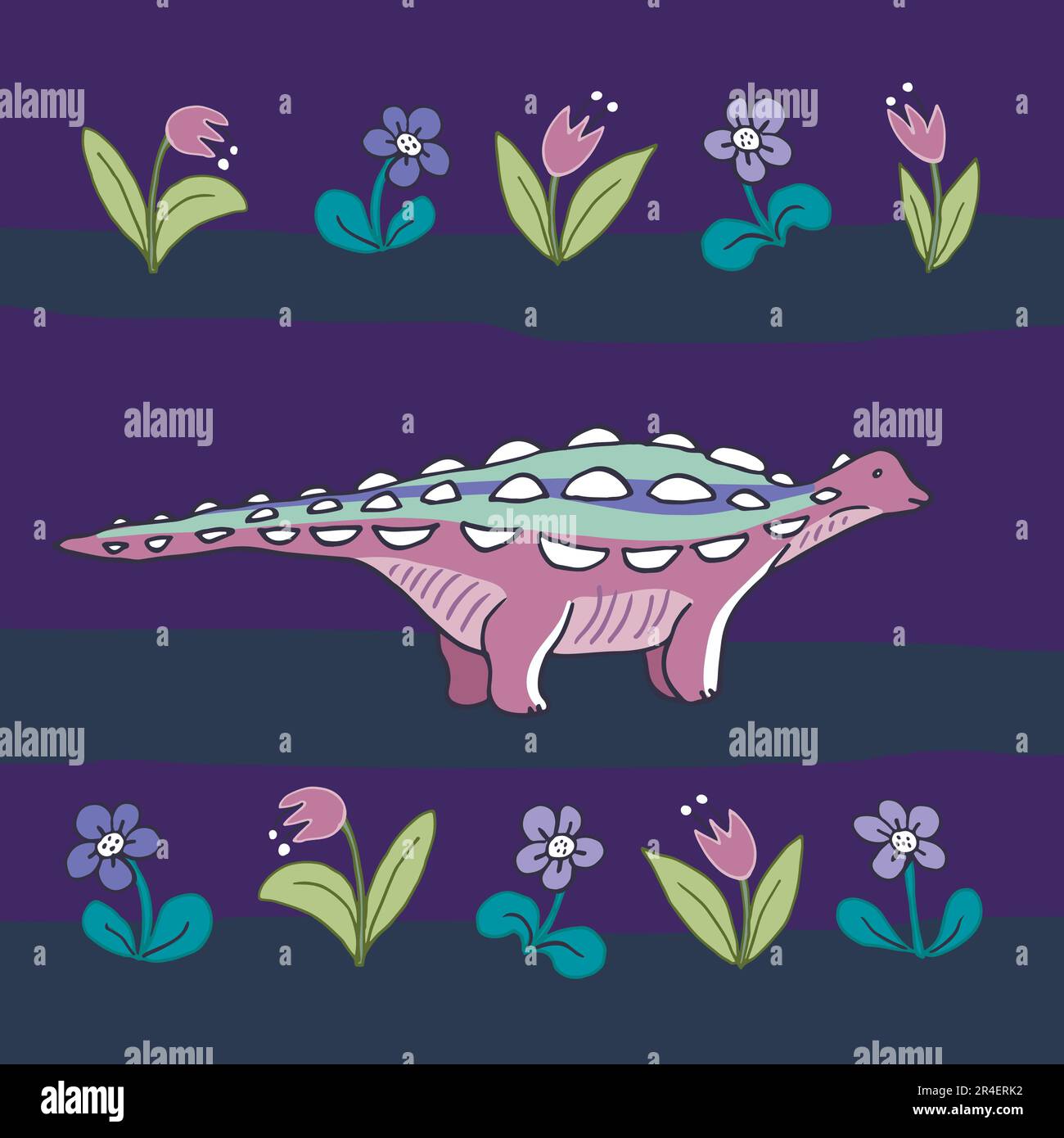 Dinosaurs with flowers vector print Stock Vector Image & Art - Alamy