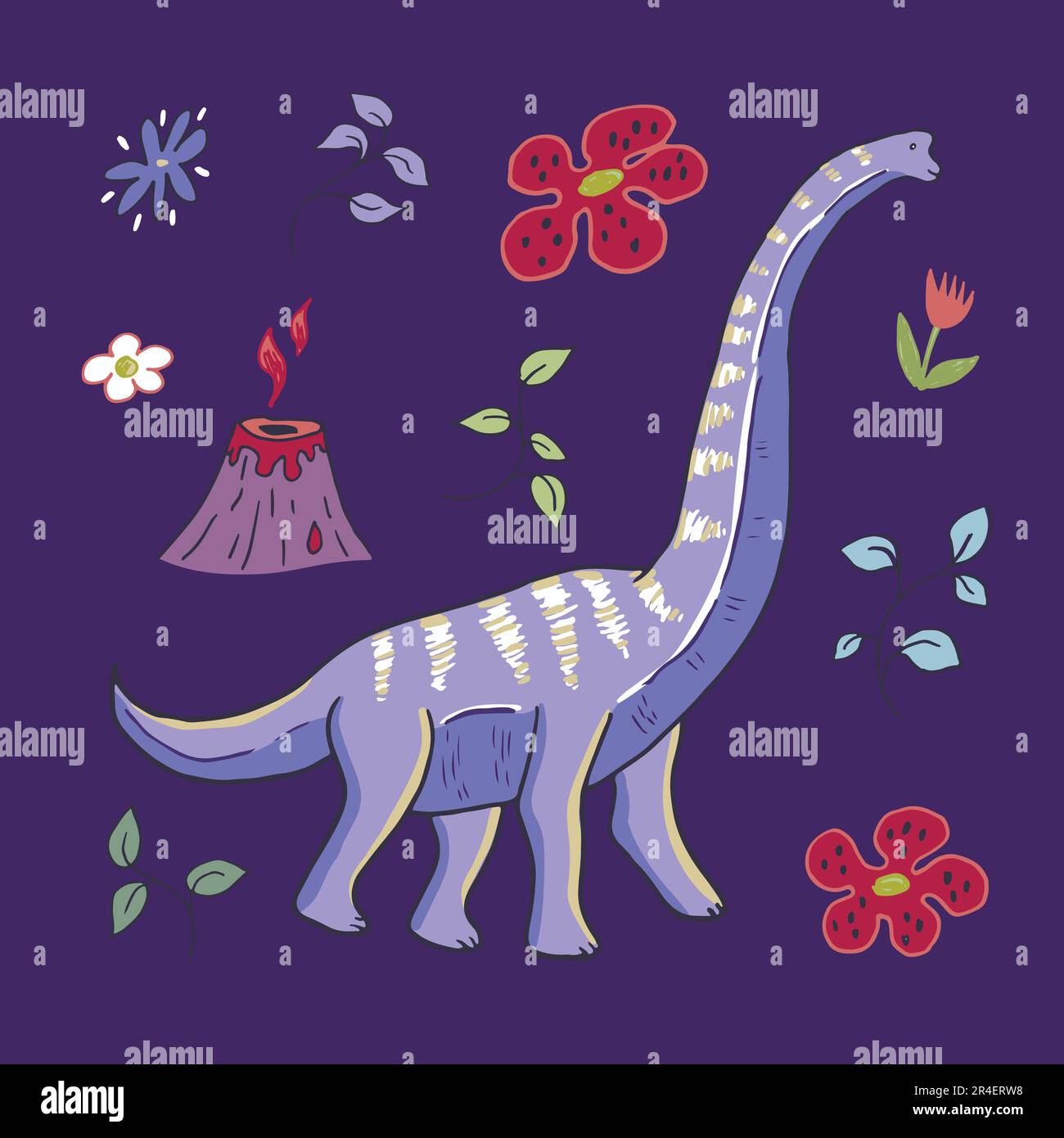 Dinosaurs with flowers vector print Stock Vector Image & Art - Alamy