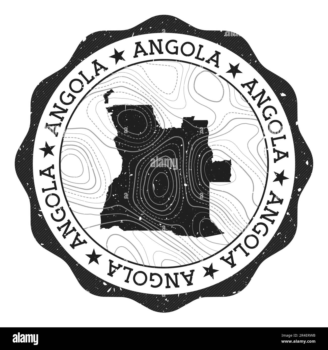 Angola outdoor stamp. Round sticker with map of country with ...