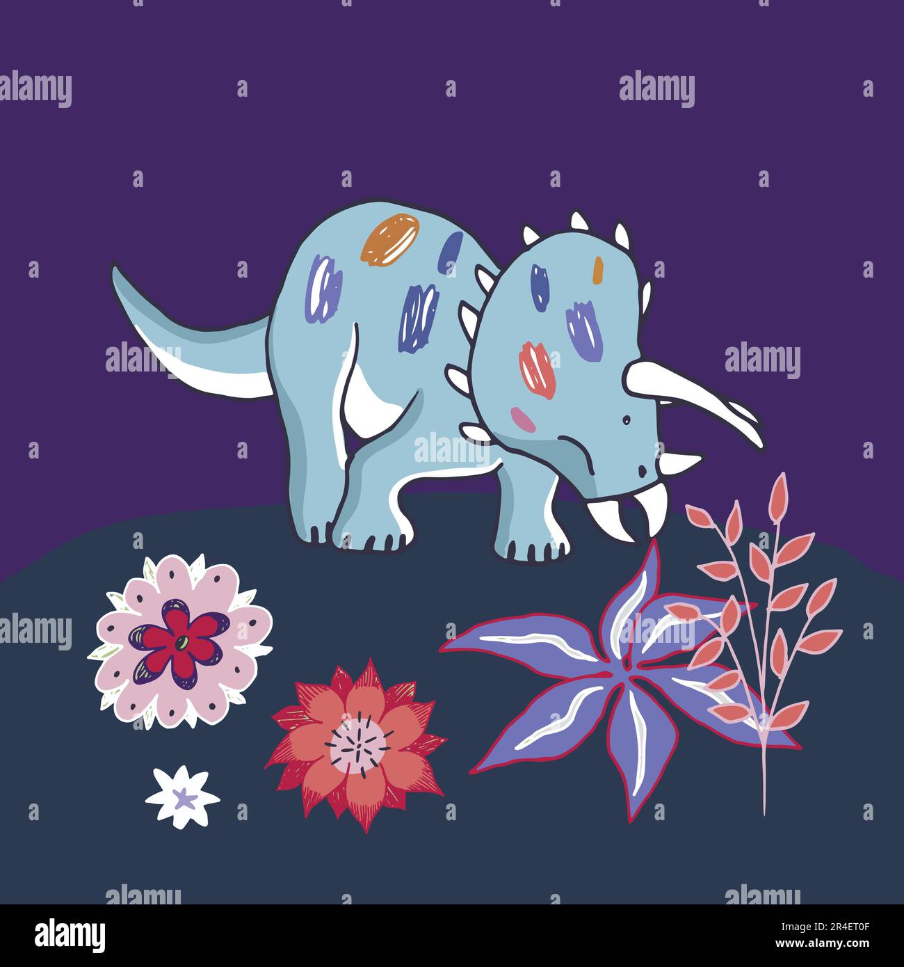 Dinosaurs with flowers vector print Stock Vector Image & Art - Alamy