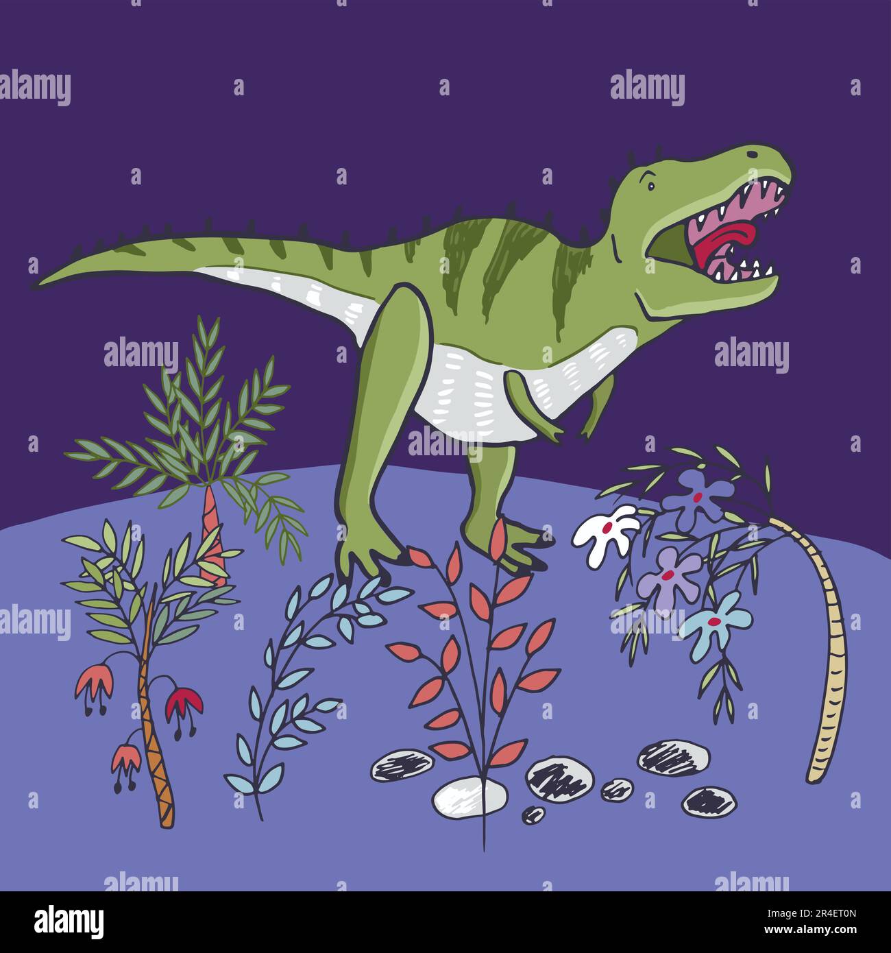Dinosaurs with flowers vector print Stock Vector Image & Art - Alamy