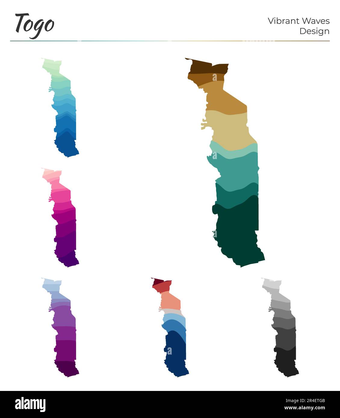 Set of vector maps of Togo. Vibrant waves design. Bright map of country ...