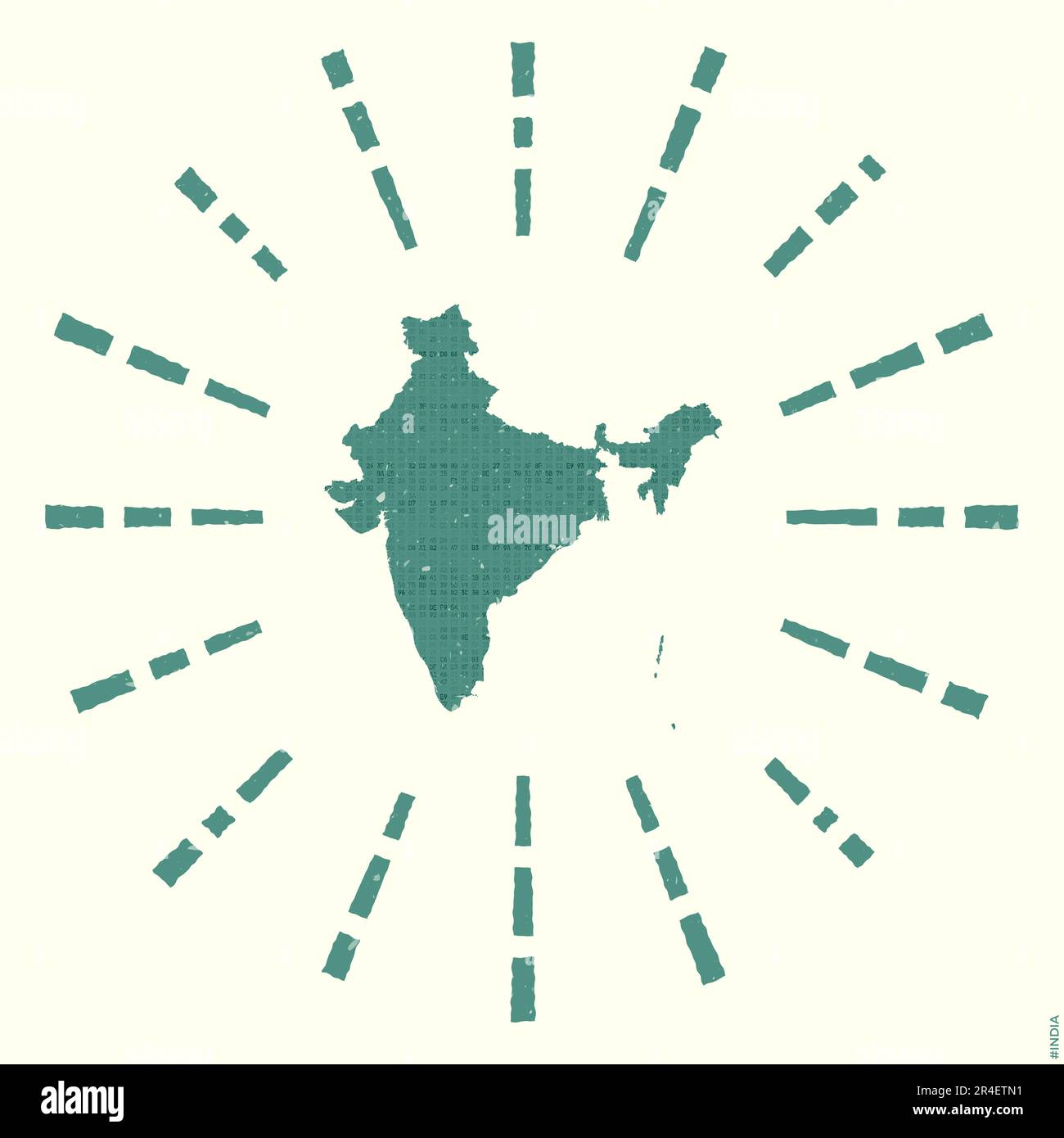 India Logo. Grunge sunburst poster with map of the country. Shape of ...