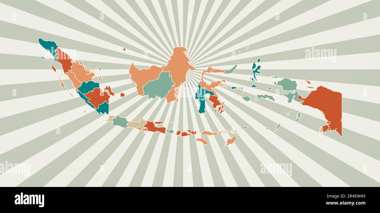 Indonesia map. Poster with map of the country in retro color palette ...