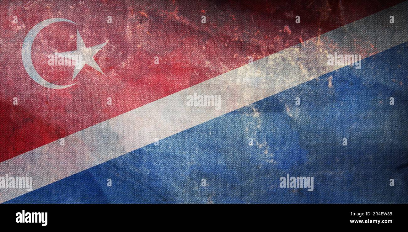 Top view of retro flag Kota Tinggi, Johor Malaysia with grunge texture. Malaysian travel and ...