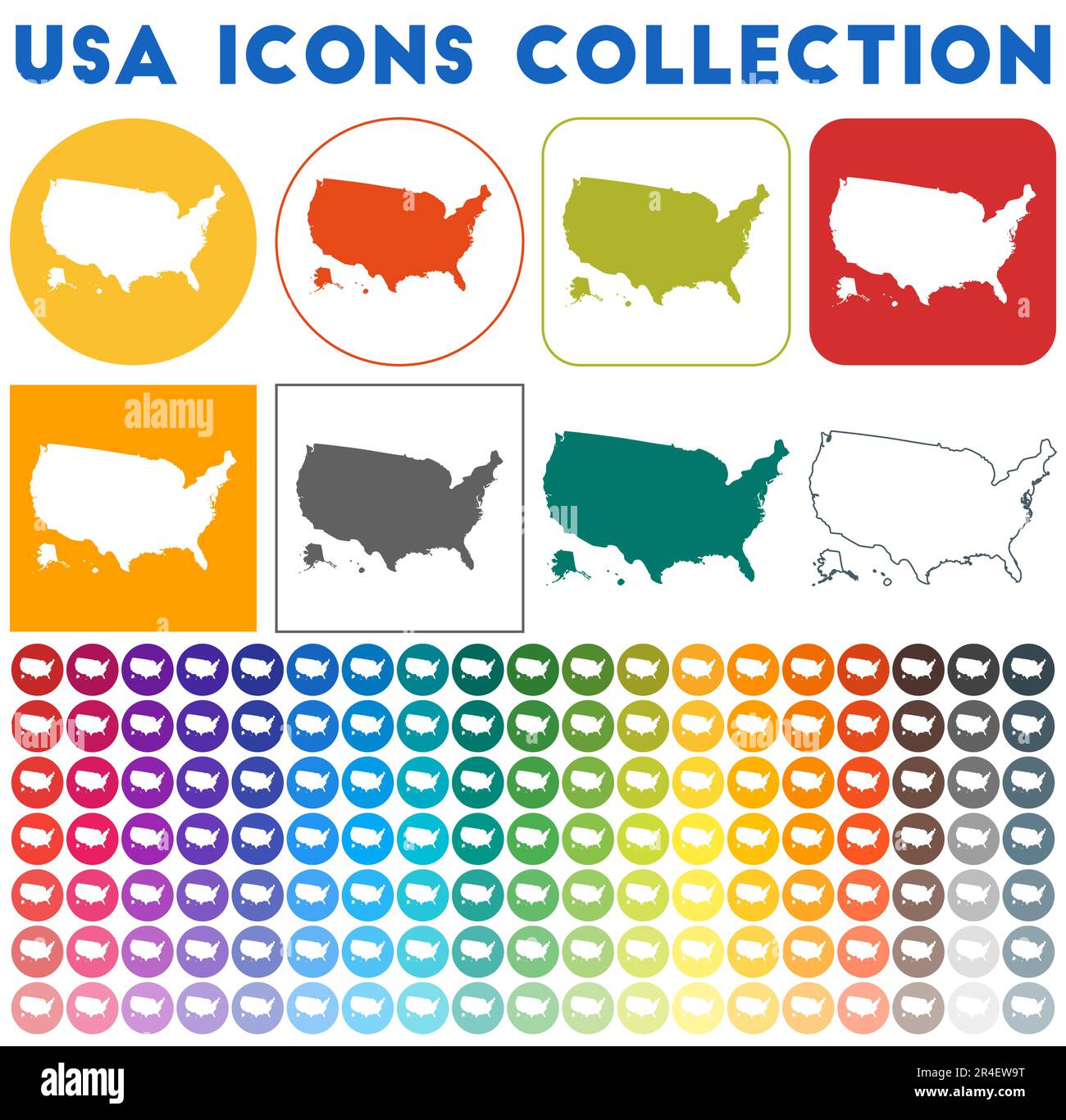 USA icons collection. Bright colorful trendy map icons. Modern USA ...