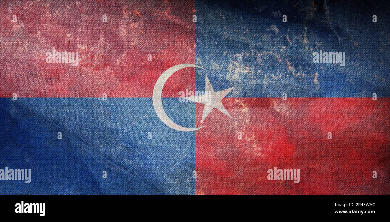 Top view of retro flag Kulai, Johor Malaysia with grunge texture. Malaysian travel and patriot ...