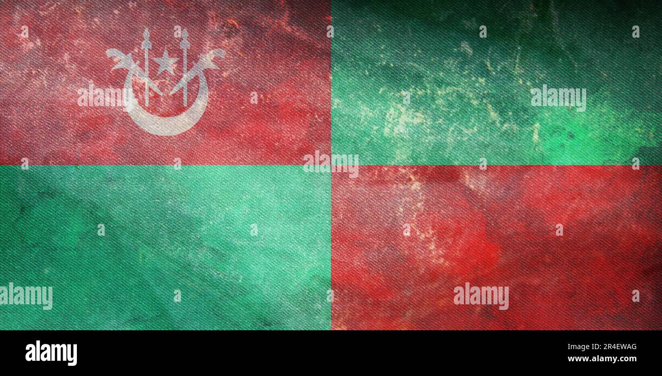 Top view of retro flag Machang, Kelantan Malaysia with grunge texture ...