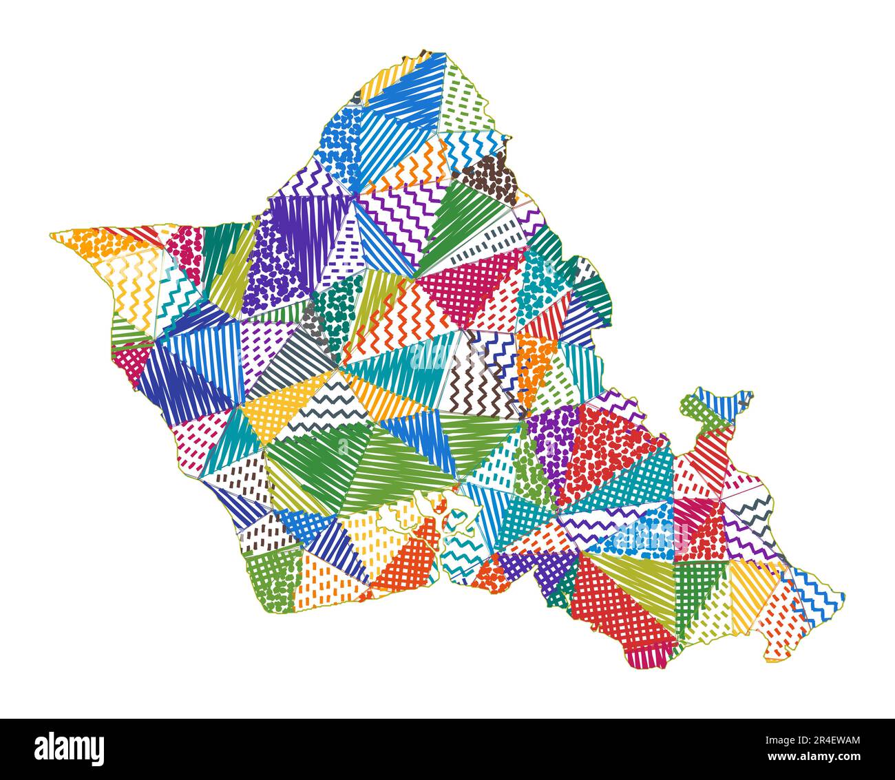 Kid style map of Oahu. Hand drawn polygons in the shape of Oahu. Vector ...