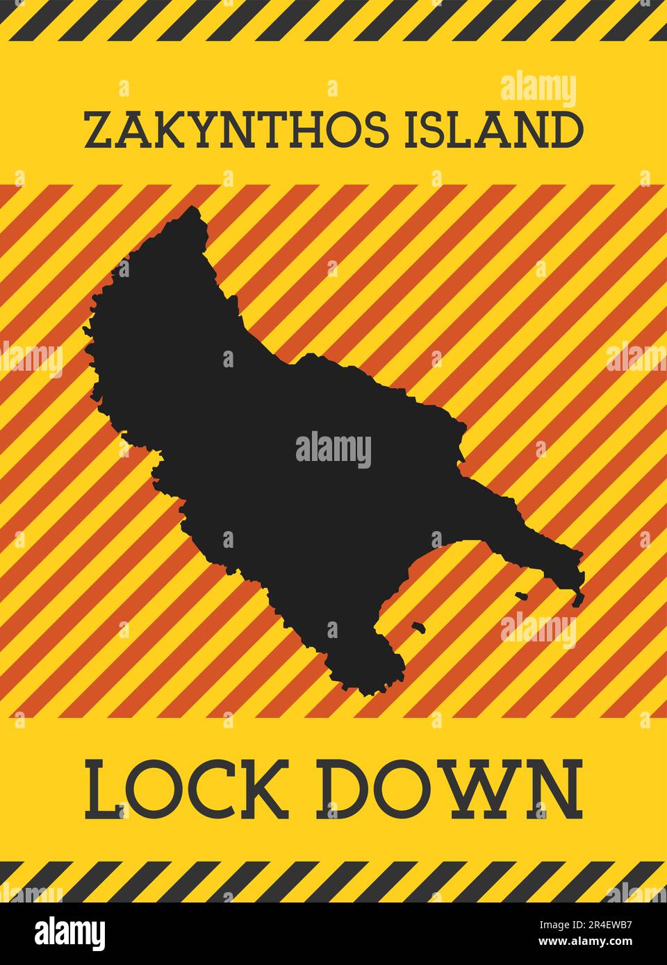 Zakynthos Island lock down sign. Yellow island pandemic danger icon ...