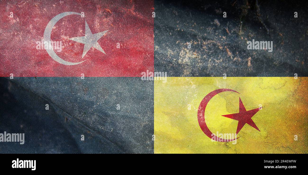 Top view of retro flag Muar, Johor Malaysia with grunge texture ...