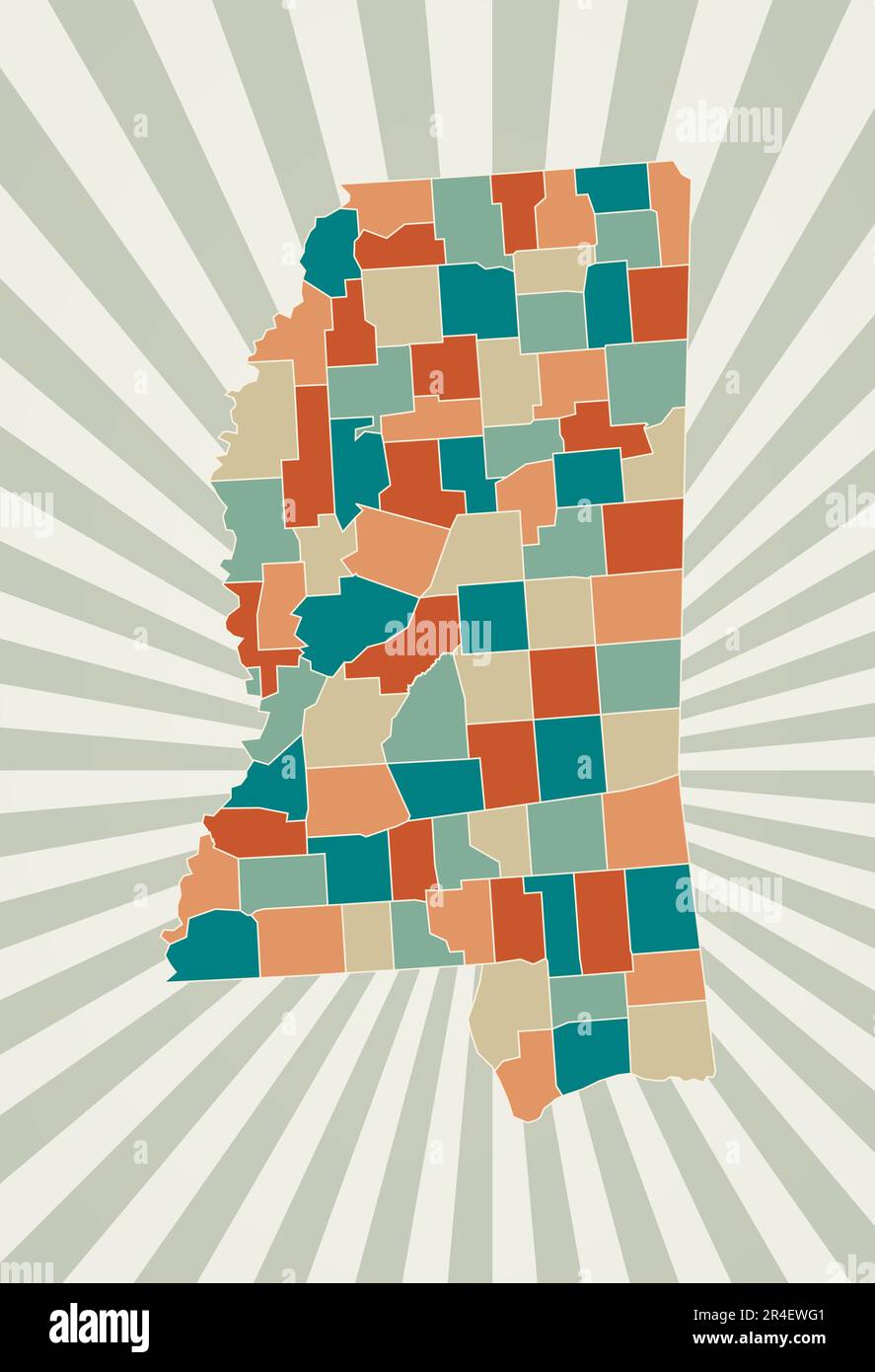 Mississippi map. Poster with map of the US state in retro color palette ...