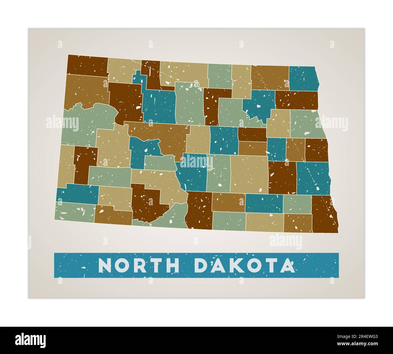 North Dakota map. US state poster with regions. Old grunge texture ...