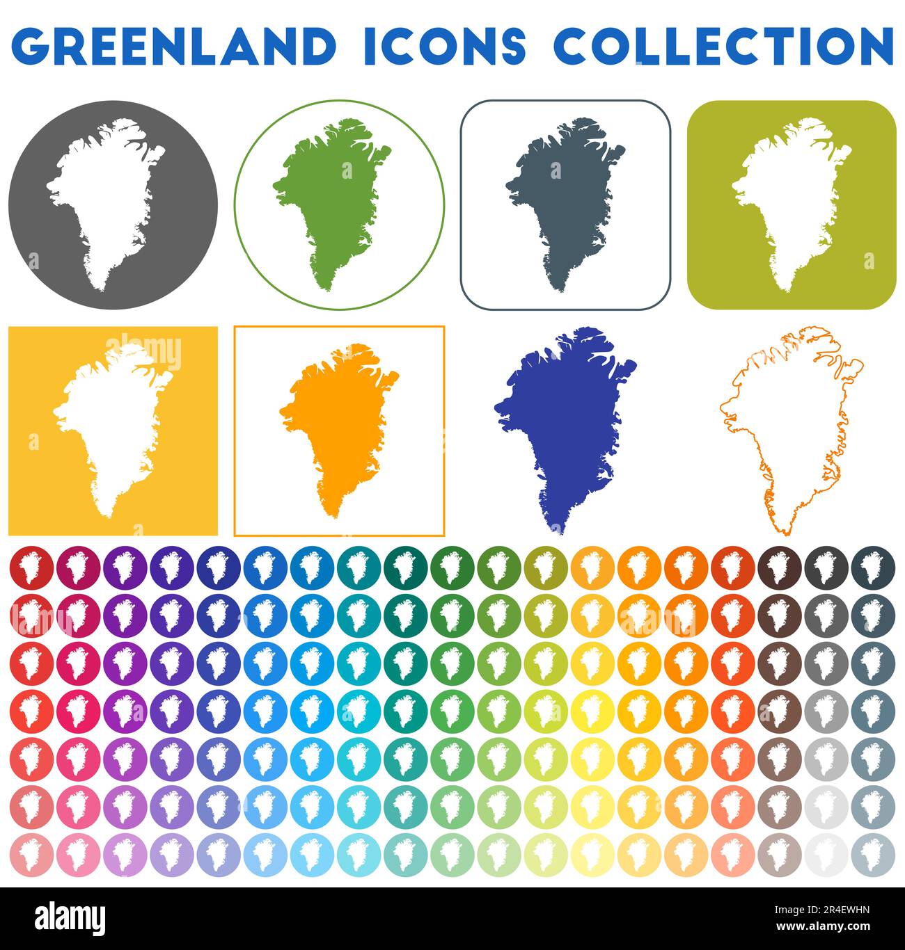 Greenland icons collection. Bright colorful trendy map icons. Modern ...