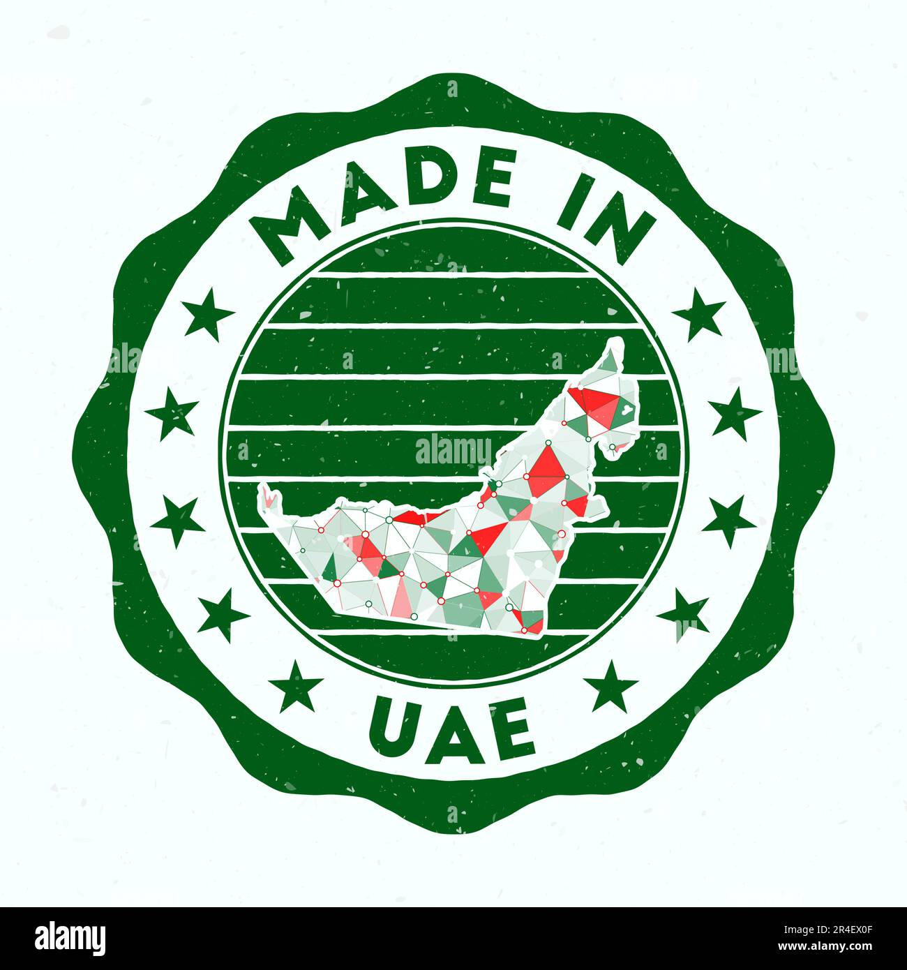 Made In UAE. Country round stamp. Seal of UAE with border shape ...
