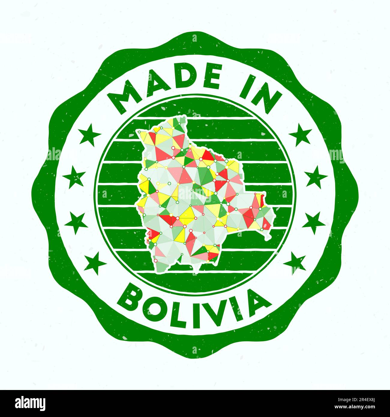 Made in Bolivia. Country round stamp. Seal of Bolivia with border shape ...