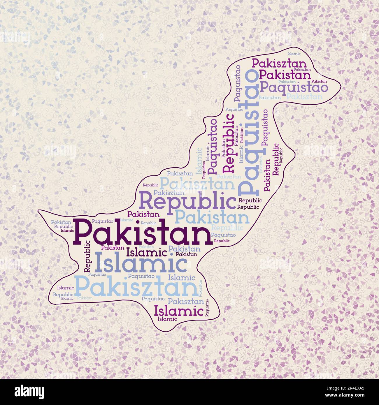 Pakistan shape with country names word cloud in multiple languages ...