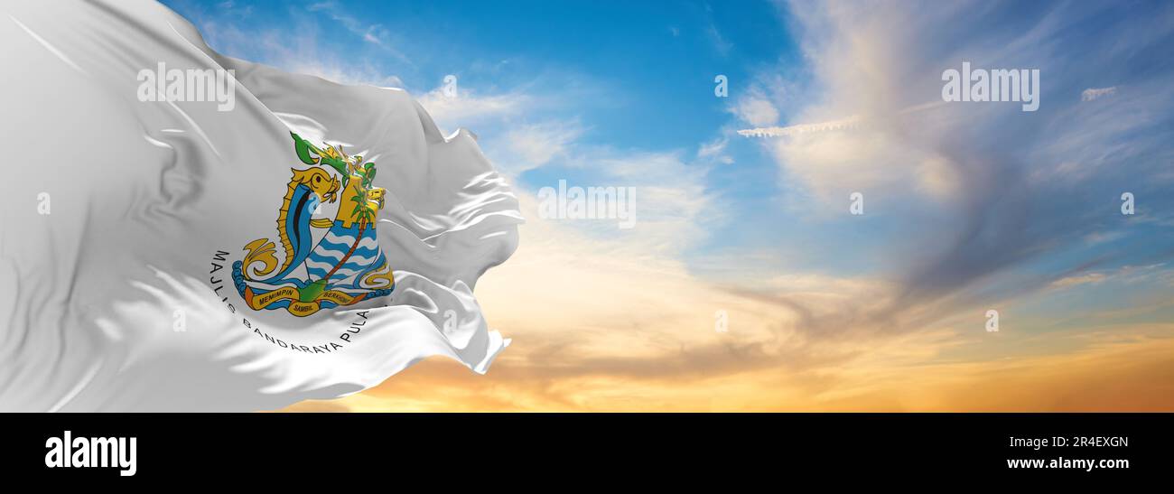 official flag of Penang Island City Council Malaysia at cloudy sky ...