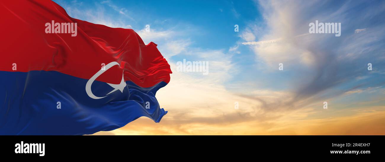 official flag of Pontian, Johor Malaysia at cloudy sky background on ...