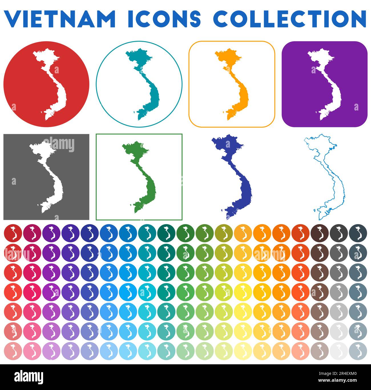 Vietnam icons collection. Bright colorful trendy map icons. Modern ...
