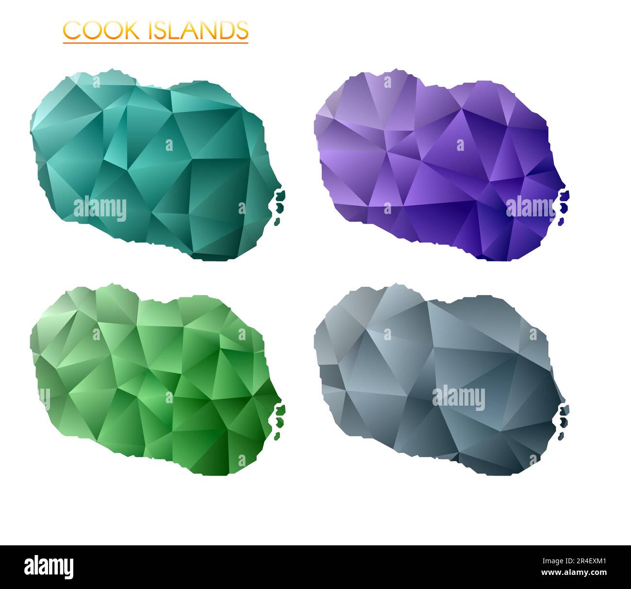 Set of vector polygonal maps of Cook Islands. Bright gradient map of ...