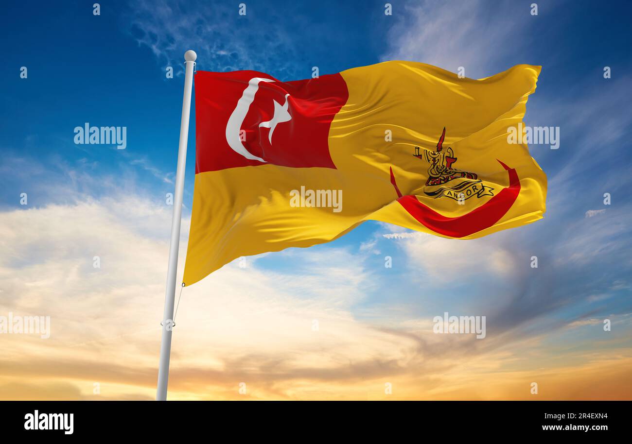 official flag of Standard of the Sultan of Selangor Malaysia at cloudy ...