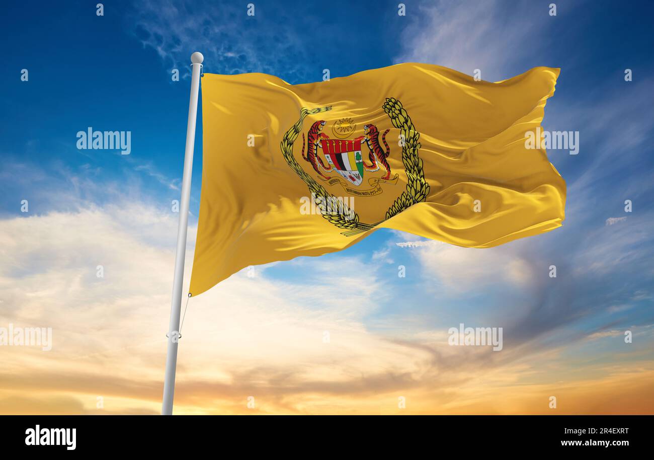 official flag of the Supreme Head Malaysia at cloudy sky background on ...