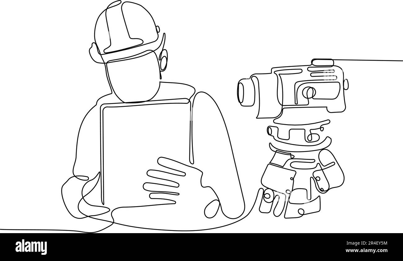 Close up of Caucasian worker with helmet on head using tablet for work ...