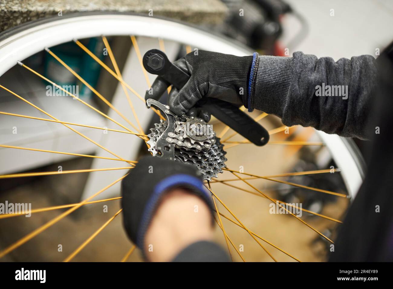 Maintenance of a bicycle: hands of an unrecognizable person using ...