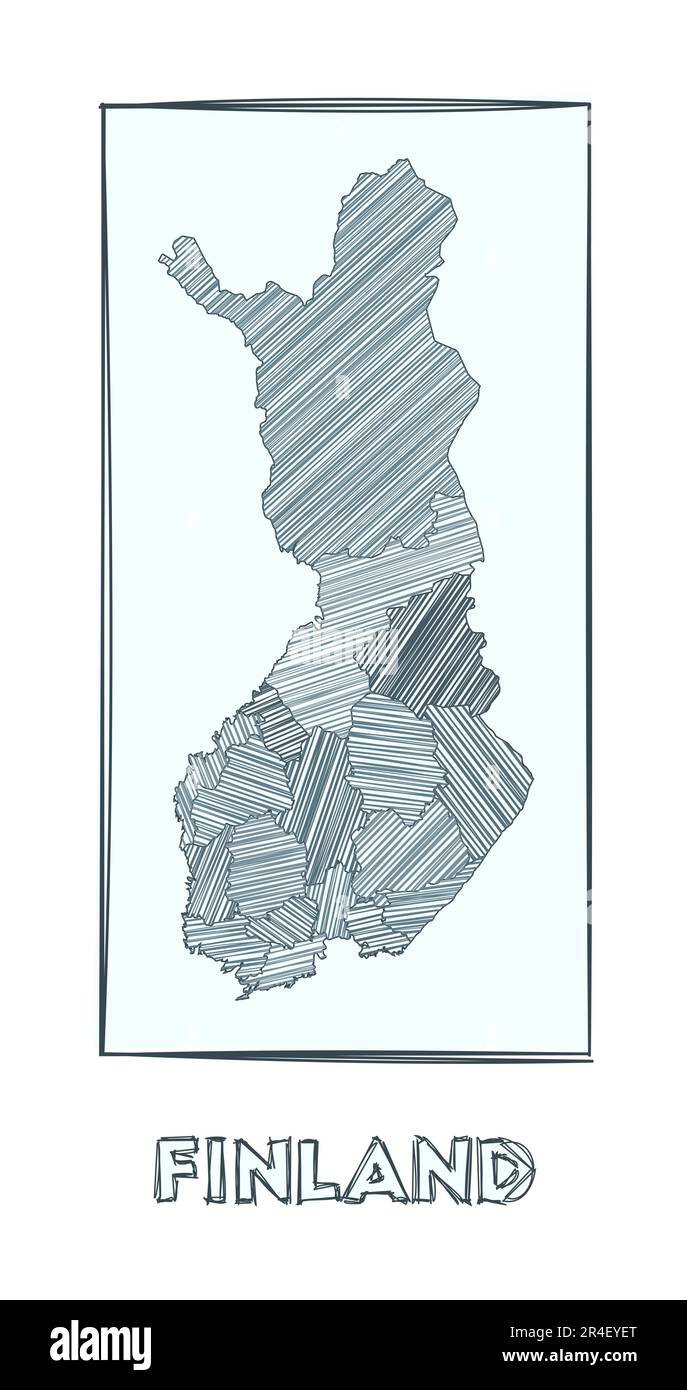 Sketch map of Finland. Grayscale hand drawn map of the country. Filled ...