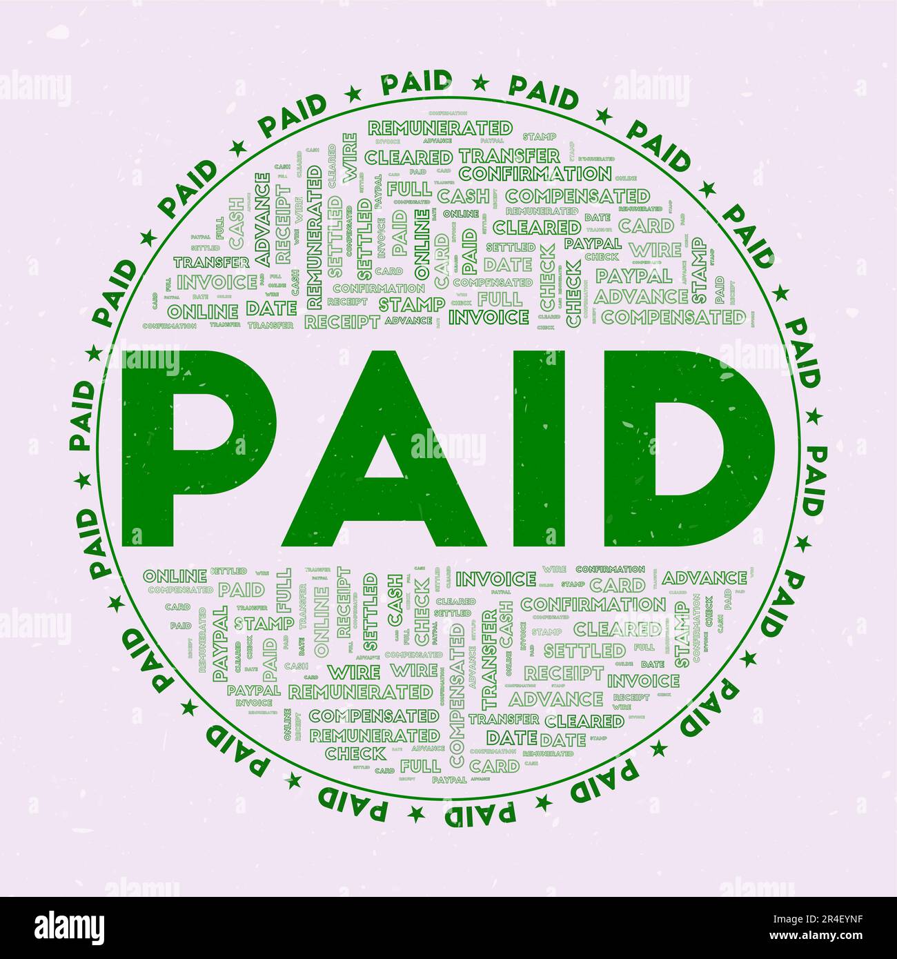 Paid - round badge. Text paid with keywords word clouds and circular ...