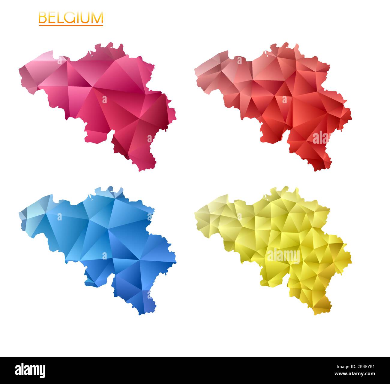 Set of vector polygonal maps of Belgium. Bright gradient map of country ...