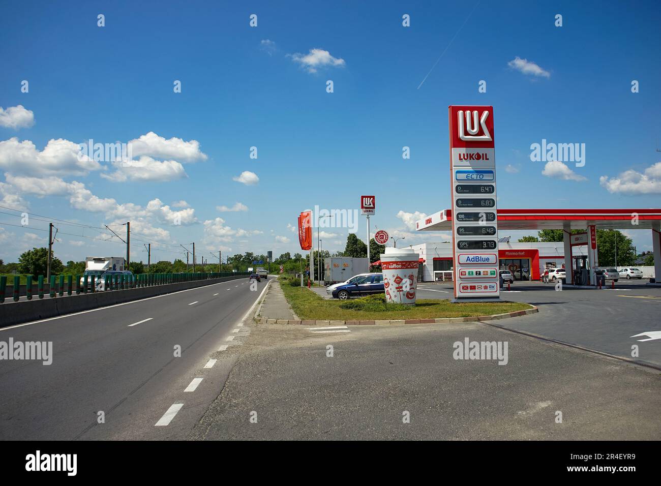 Tunari, Romania - Mai 24, 2023: A Lukoil gas station is seen on the ...