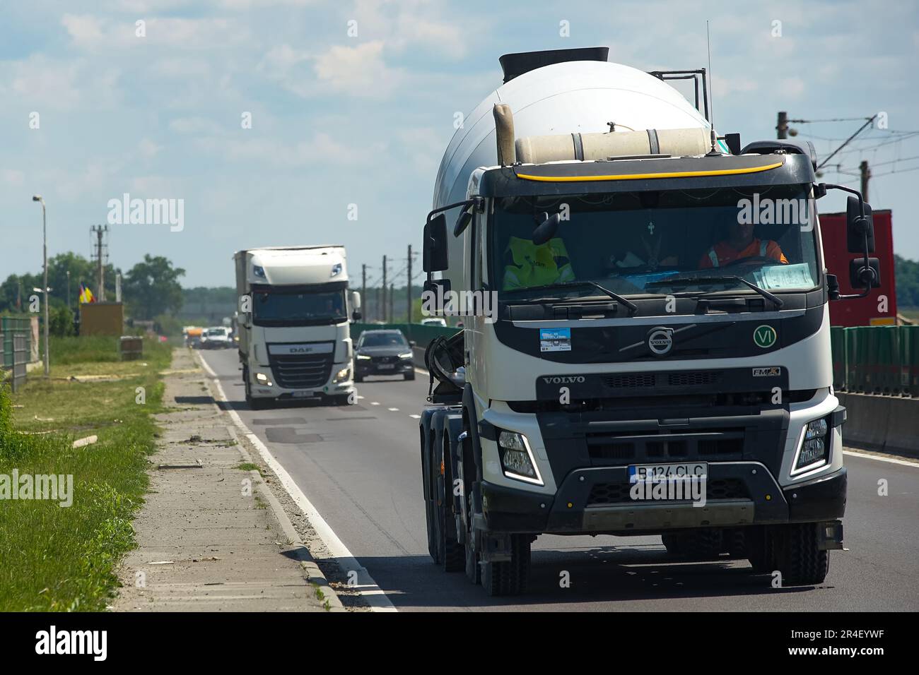 Tunari, Romania - Mai 24, 2023: Heavy trucks on traffic on the ...