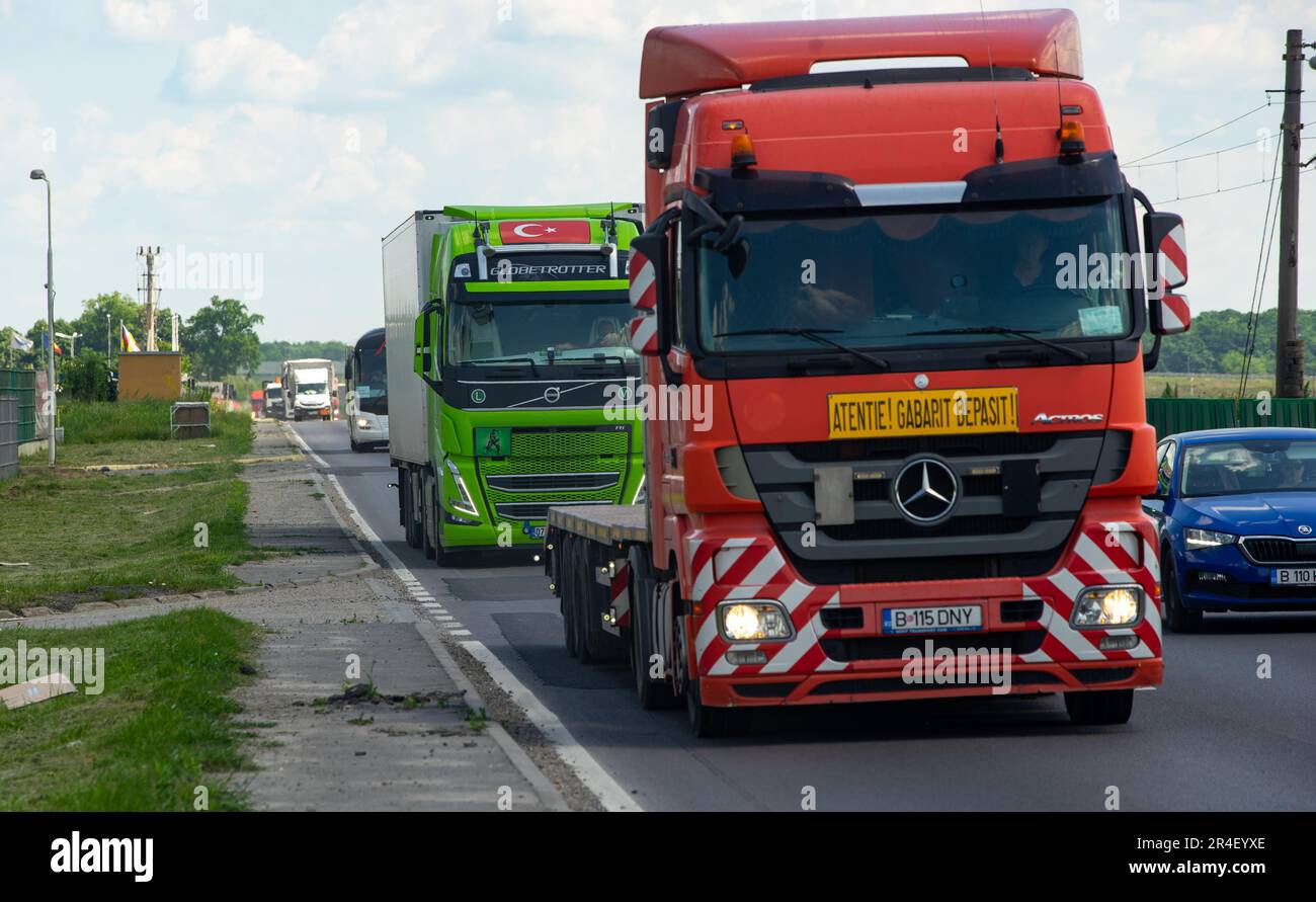 Tunari, Romania - Mai 24, 2023: Heavy trucks on traffic on the ...