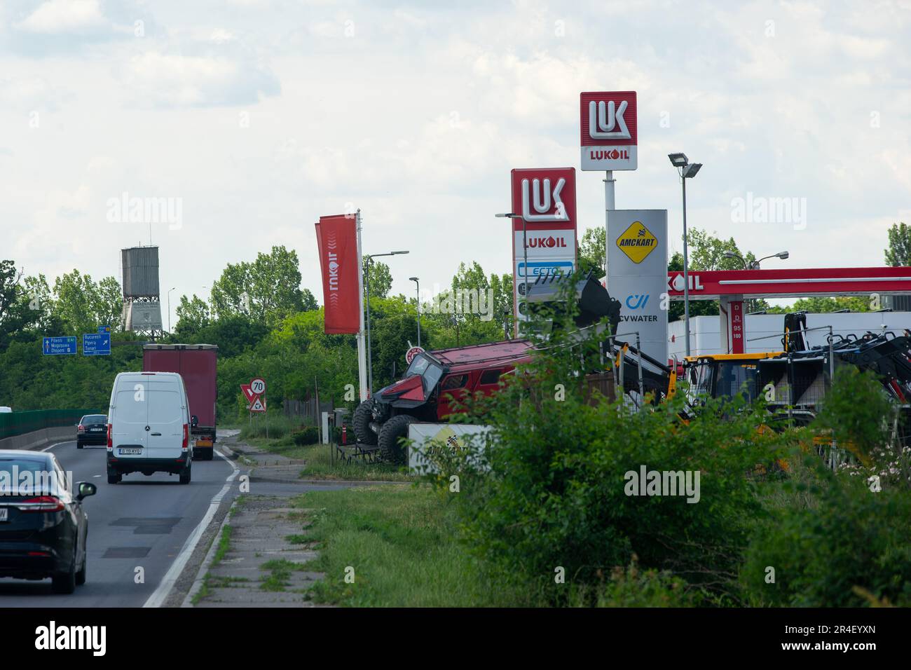 Tunari, Romania - Mai 24, 2023: A Lukoil gas station is seen on the ...