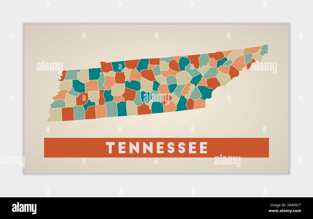 Tennessee poster. Map of the us state with colorful regions. Shape of ...