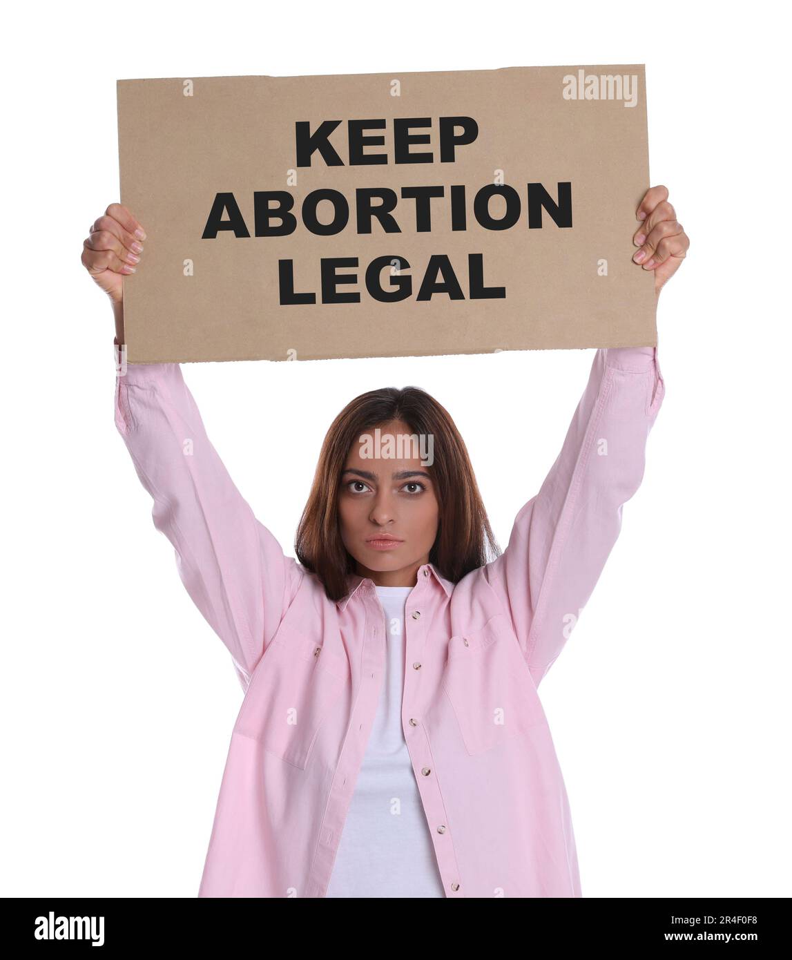 Woman holding placard with phrase Keep Abortion Legal on white ...