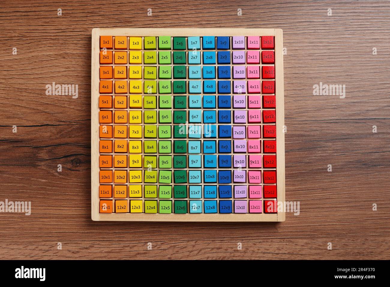 Colorful math game kit with arithmetical tasks on wooden table, top ...