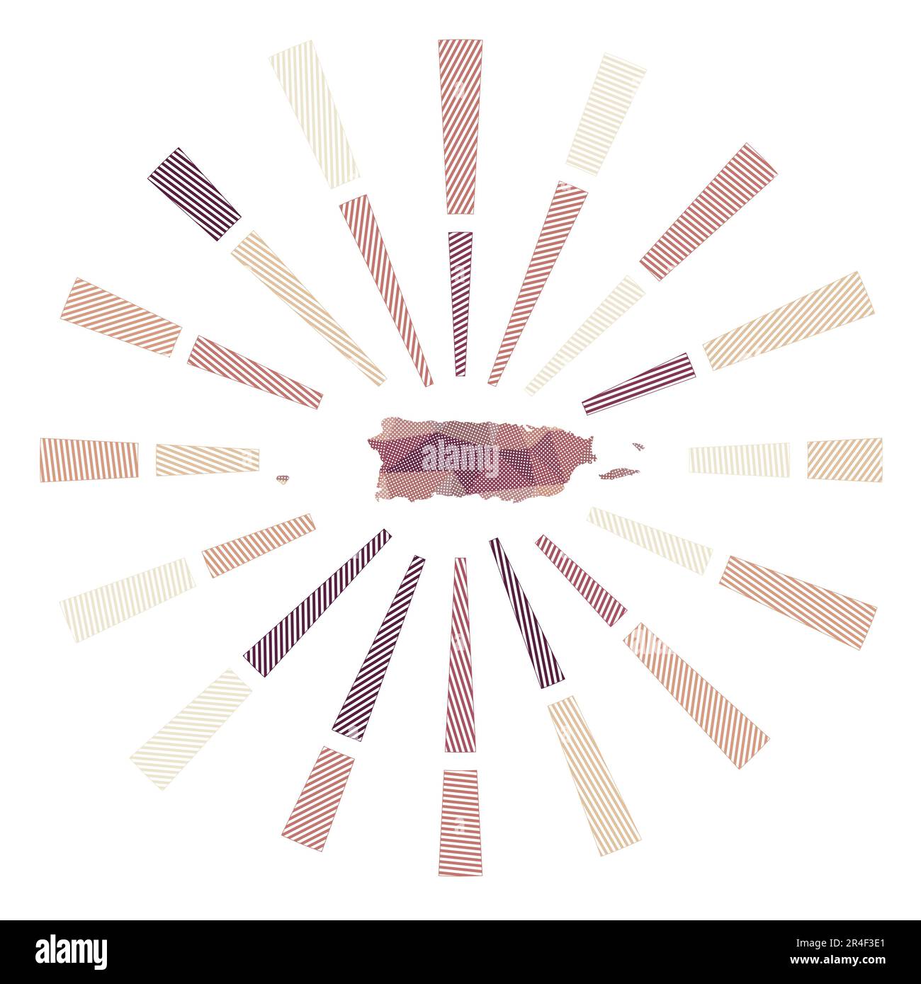 Puerto Rico sunburst. Low poly striped rays and map of the country ...