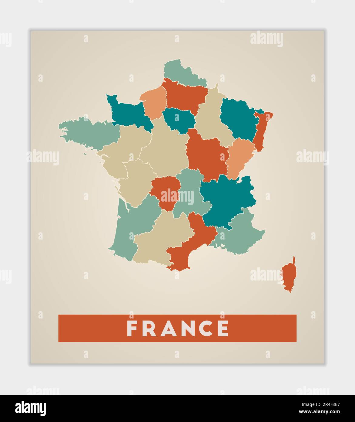 France poster. Map of the country with colorful regions. Shape of ...