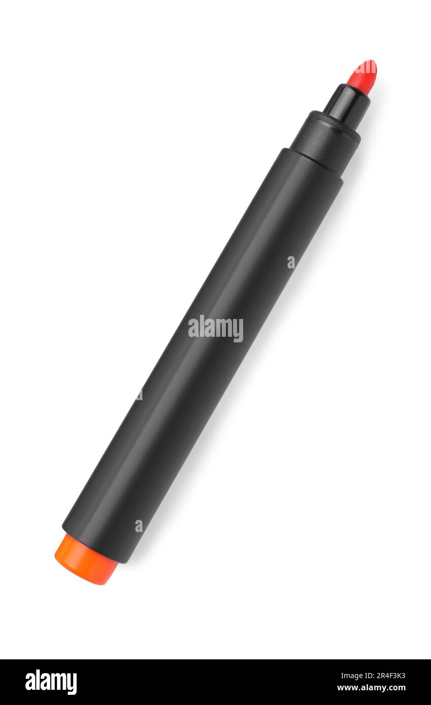 Bright orange marker isolated on white, top view. School stationery ...
