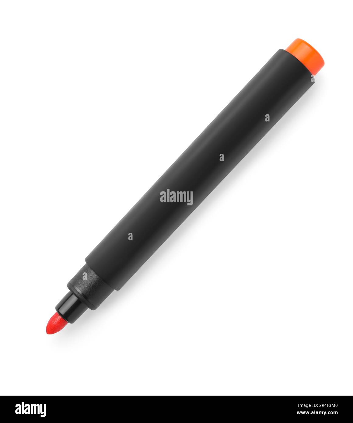 Bright orange marker isolated on white, top view. School stationery ...
