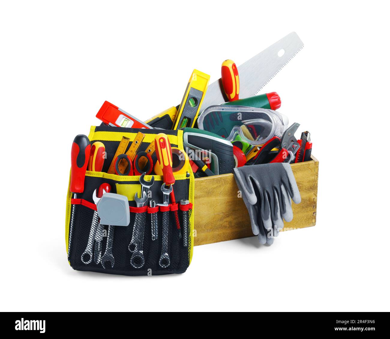 Toolbox with equipment wooden toolkit box with saw hi-res stock ...