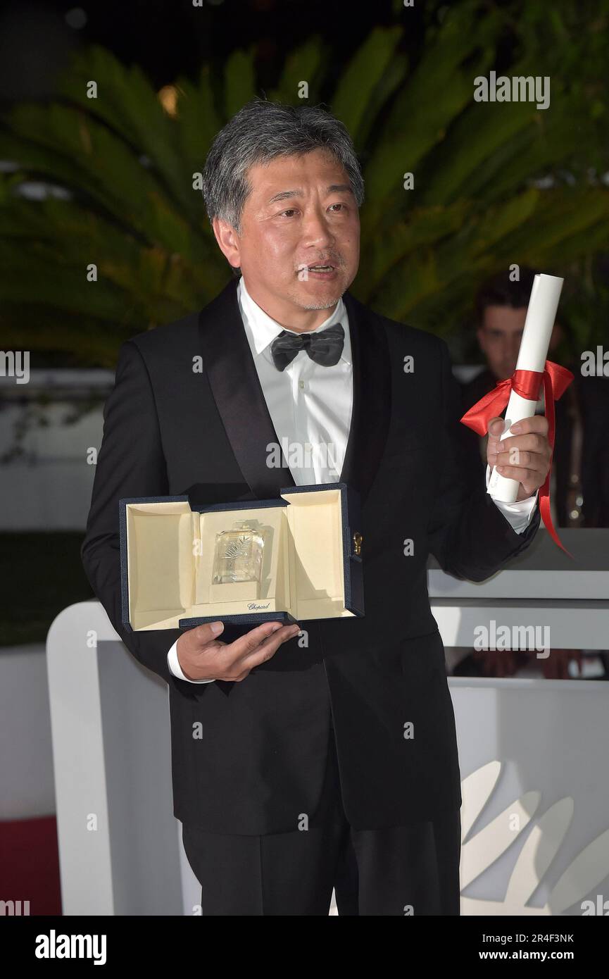 Cannes, France. 27th May, 2023. Hirokazu Koreeda holds the The Award ...