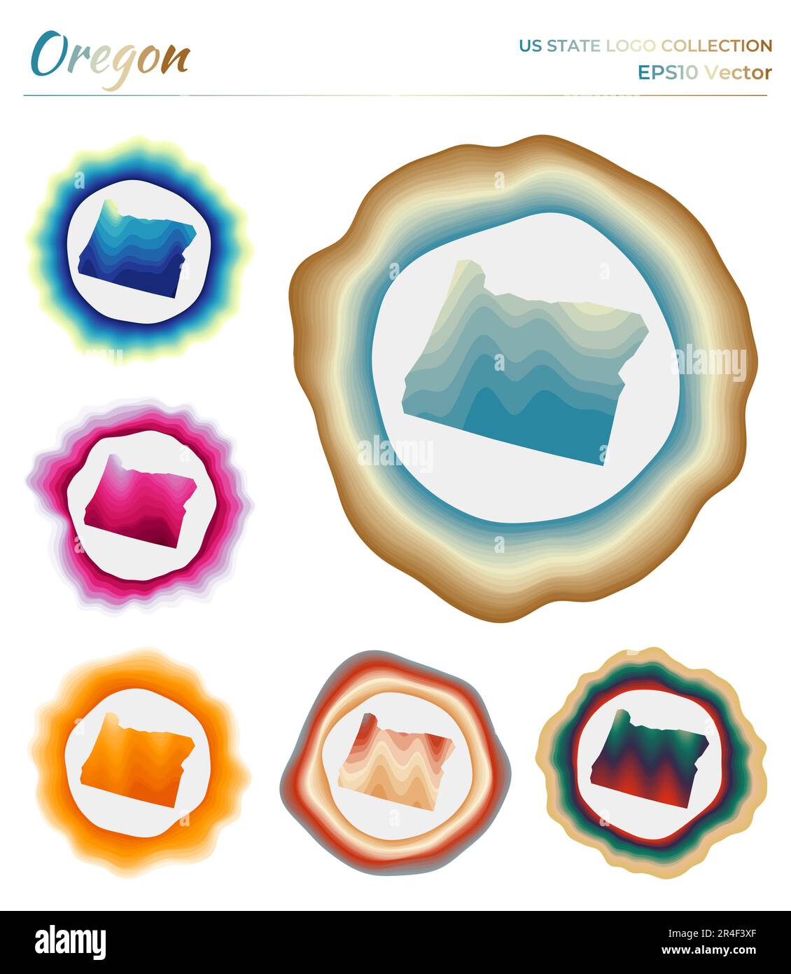 Oregon logo collection. Colorful badge of the us state. Layers around ...