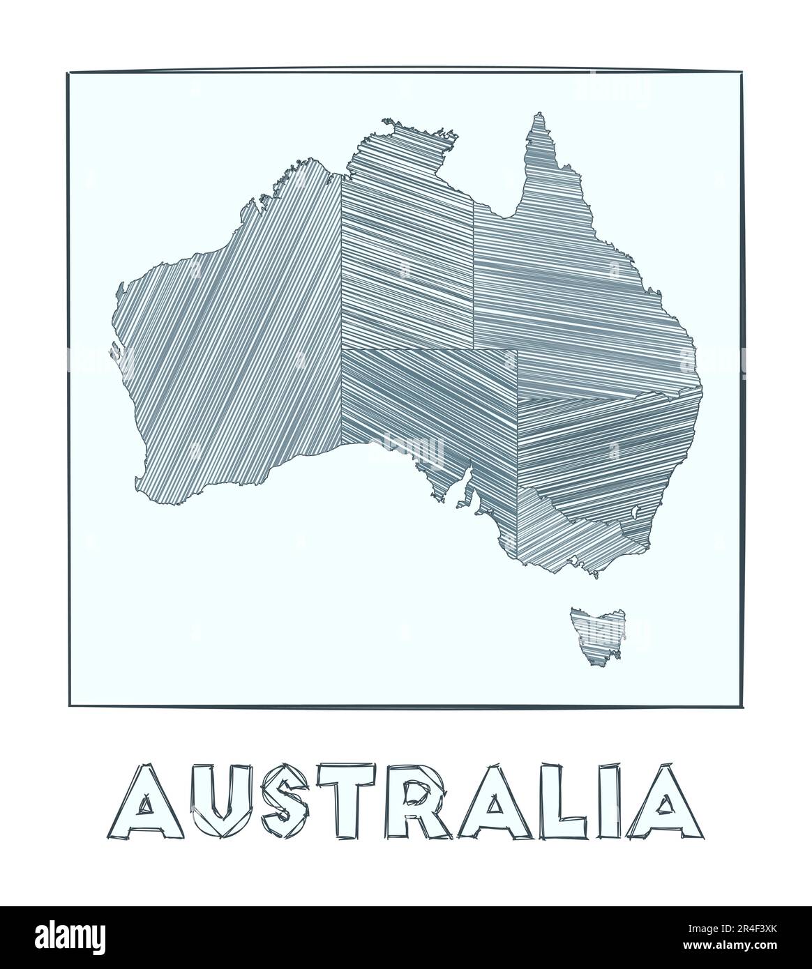 Sketch map of Australia. Grayscale hand drawn map of the country ...